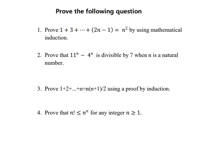 prove the following question prove 1 3 2n 1 n2 by using mathematical induction prove that 11 ...