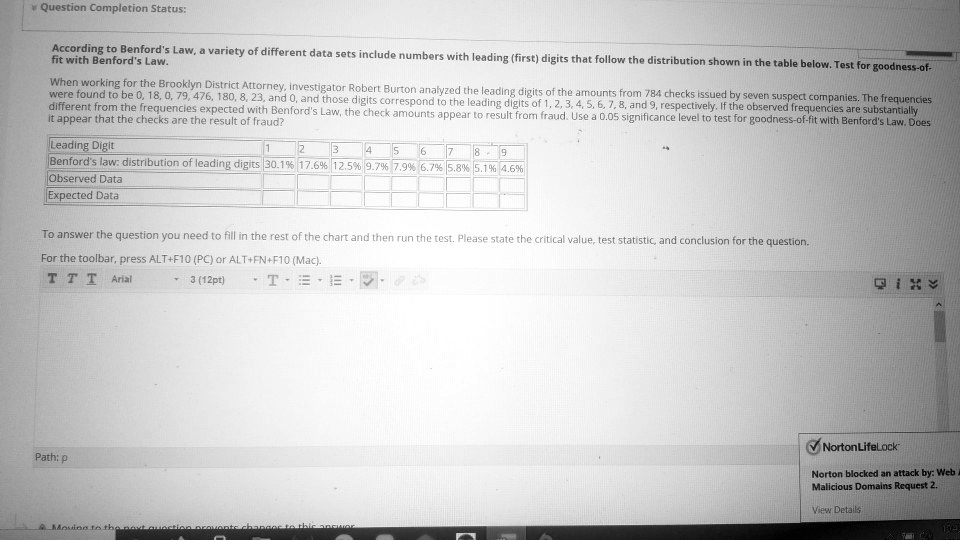According to Benford's Law, different data sets include numbers with ...