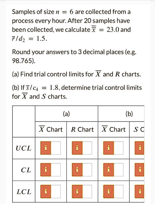 2nd column b reads as s chart samples of size n6 are collected from a ...