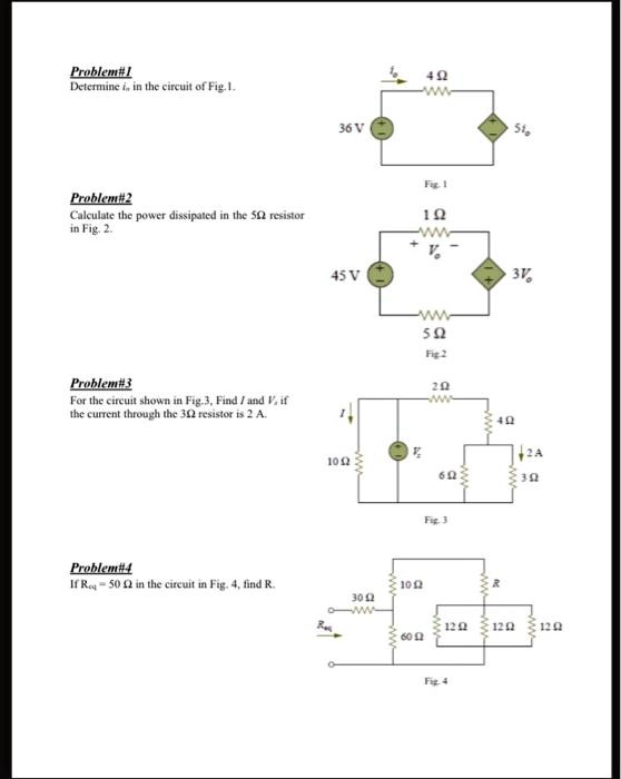 problem1 determine i in the circuit of fig1 4 wm 36v fig1 problem2 calculate the power ...