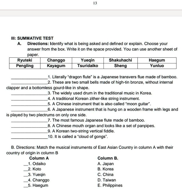 SOLVED: A. Directions: Identify what is being asked and defined or ...