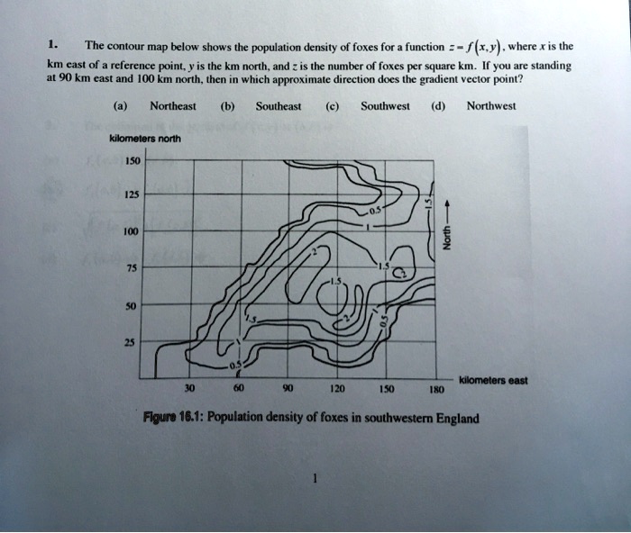 SOLVED: The contour map below shows the population density of foxes for ...
