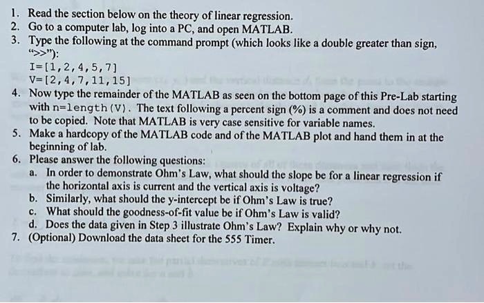 1. Read the section below on the theory of linear regression. 2. Go to a computer lab, log into ...
