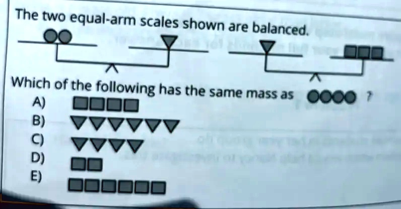 The two equal-arm scales shown are balanced. 00 Which of the following ...