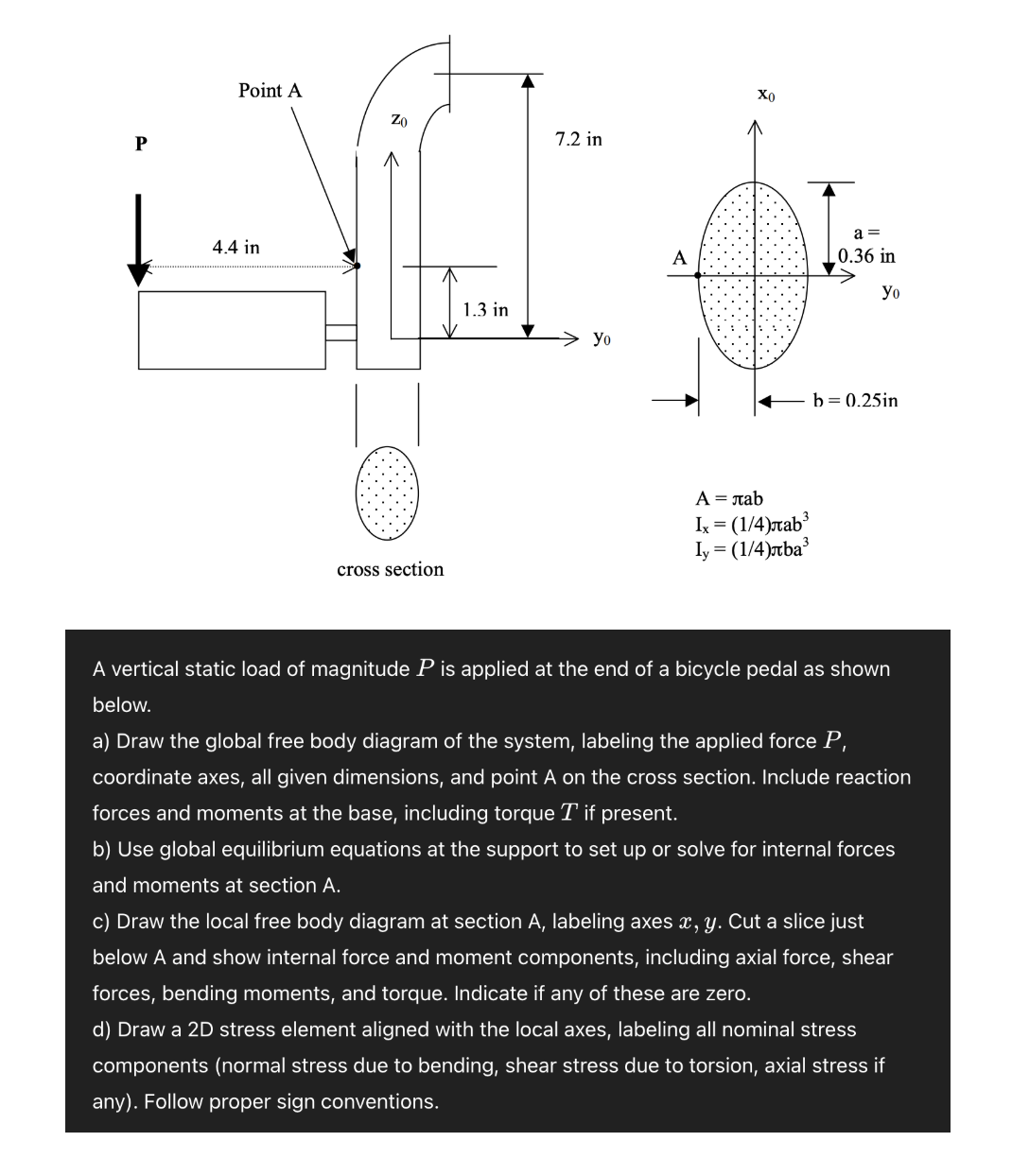 A vertical static load of magnitude P is applied at the end of a ...