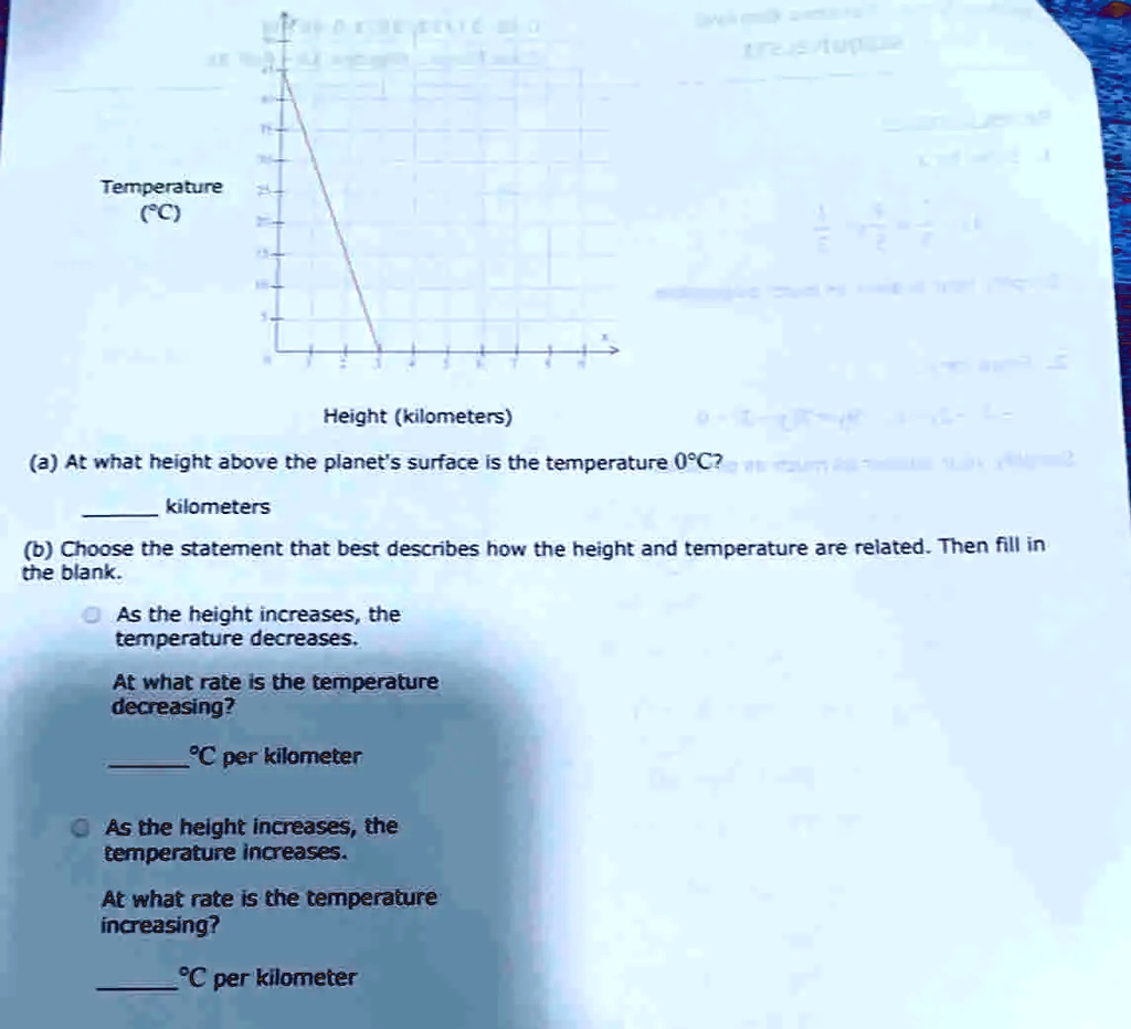 SOLVED: Temperature (Â°C) Height (Kilometers) (a) At what height above the planet's surface is ...