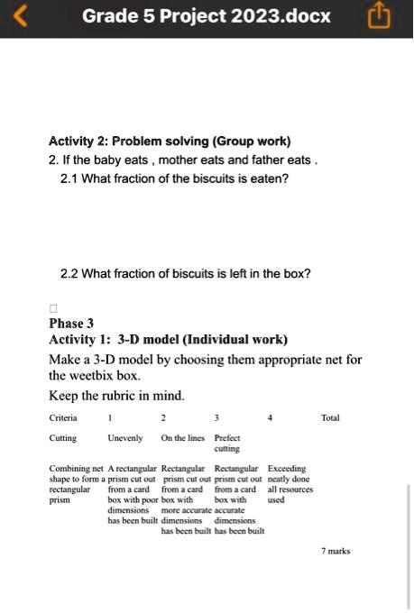 SOLVED: Texts: Grade 5 Project 2023.docx Activity 2: Problem Solving ...