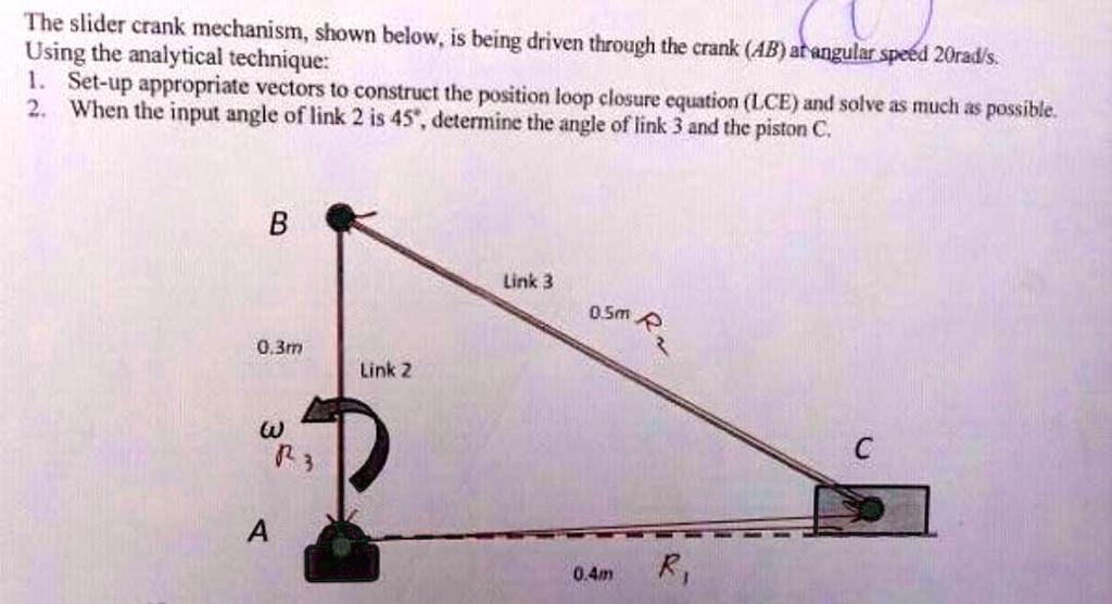 SOLVED: The slider crank mechanism, shown below, is being driven through the crank (AB) at an ...