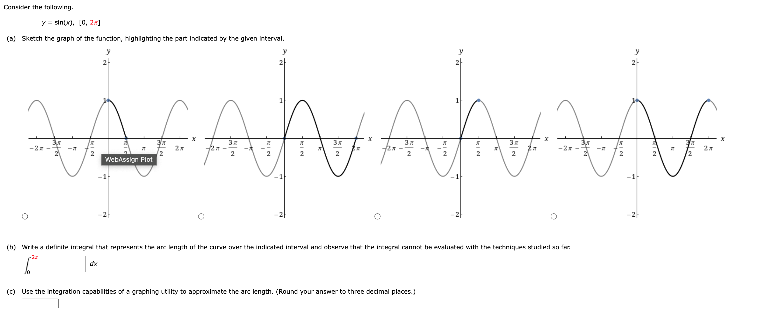 SOLVED: Consider the following. y=sin (x),[0,2 π] (a) Sketch the graph of the function ...