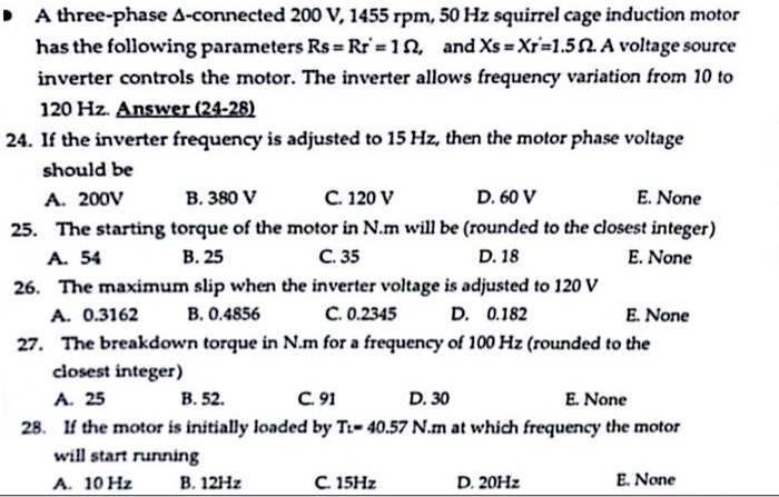 Solved A Three Phase Connected 200v 1455 Rpm 50 Hz Squirrel Cage Induction Motor Has The