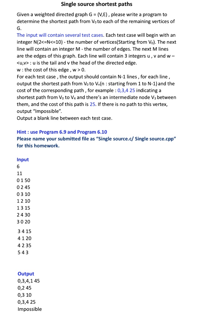 SOLVED: Single source shortest paths Given a weighted directed graph G ...