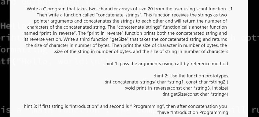 Solved Write In C Program Please Write A C Program That Takes Two Character Arrays Of Size 20