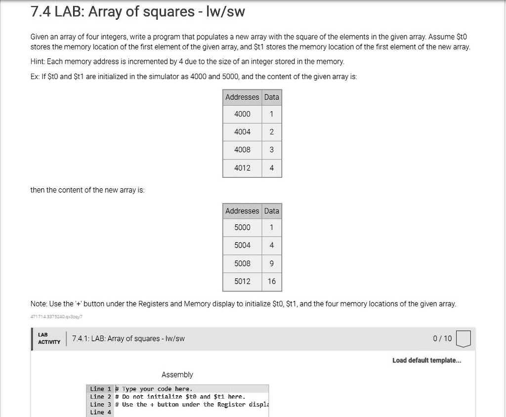 74 Lab Array Of Squares Iwsw Given An Array Of Four Integers Write A Program That