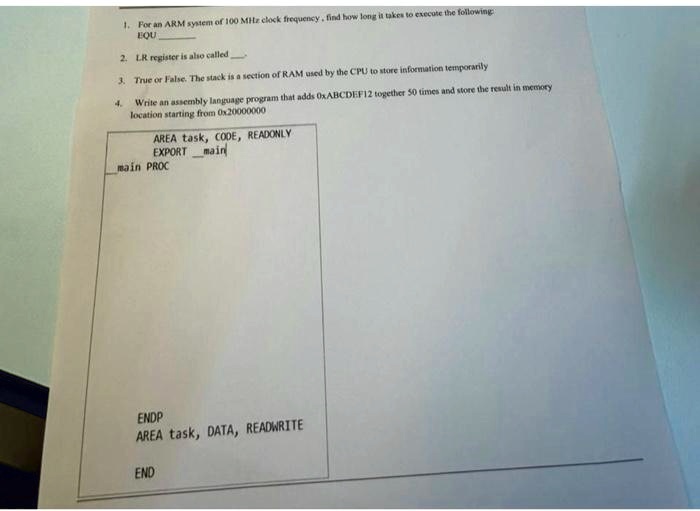 SOLVED: Texts: 1. For an ARM system of 100 MHz clock frequency, find how long it takes to ...
