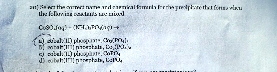 SOLVED: 20) Select the correct name and chemical formula for the ...