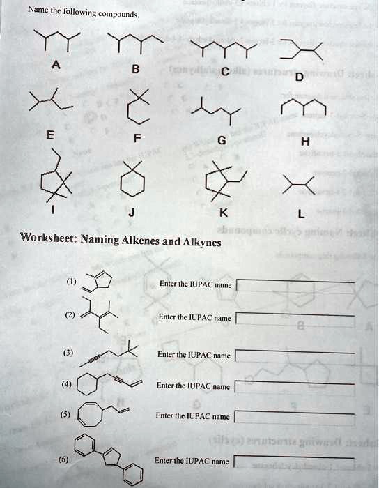 Name the following compounds. A B C D E F G H I J K L Worksheet: Naming ...