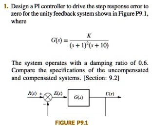 SOLVED: 1. Design a PI controller to drive the step response error to ...