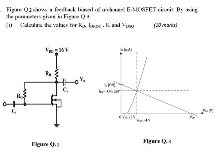 SOLVED: Figure Q.2 shows a feedback-biased n-channel E-MOSFET circuit. By using the parameters ...