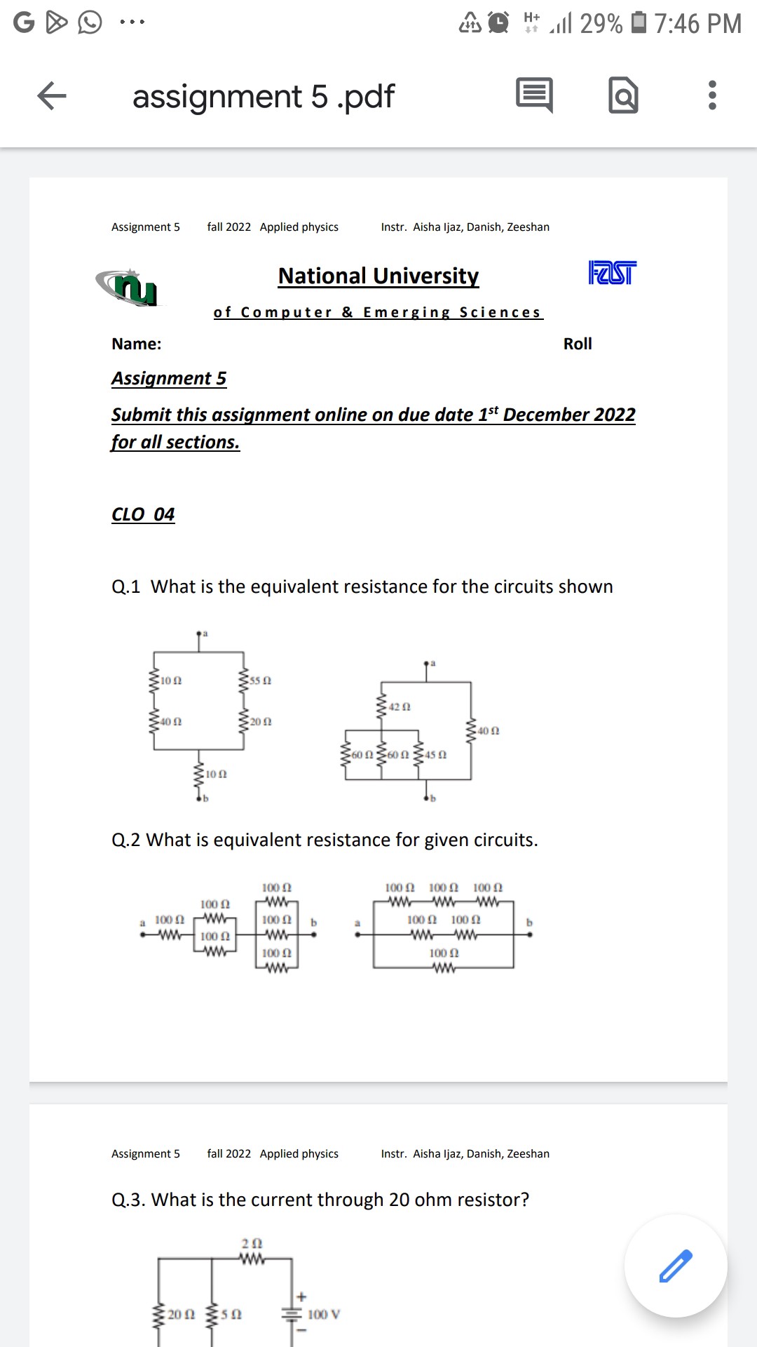 SOLVED: assignment 5 .pdf Q Assignment 5 fall 2022 Applied physics Instr. Aisha ljaz, Danish ...