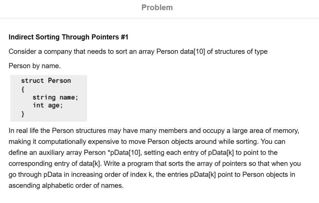 Solved Indirect Sorting Through Pointers 1 Consider A Company That Needs To Sort An Array 
