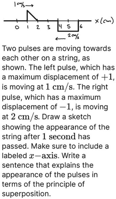 SOLVED: Hi, I need help with this question. Thanks! 2/s Two pulses are moving towards each other ...