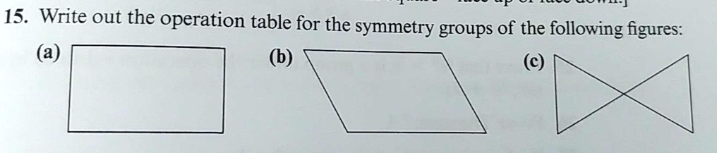 SOLVED: Write out the operation table for the symmetry groups of the following figures: (b)