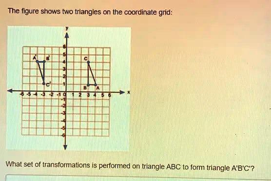The figure shows two triangles on the coordinate grid: What set of transformations is performed ...