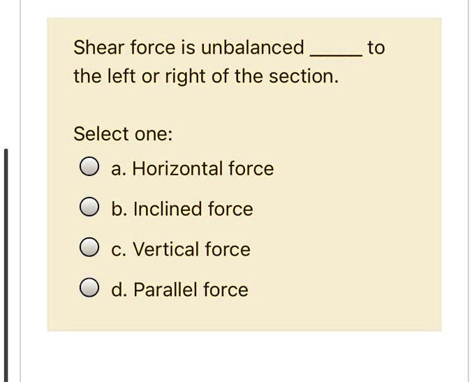 SOLVED: Shear force is unbalanced to the left or right of the section ...