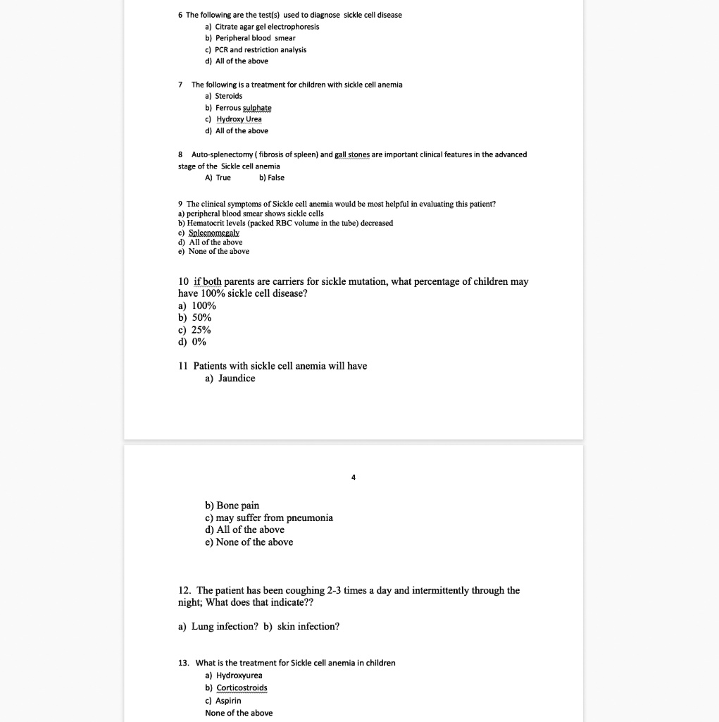 SOLVED: The following are the tests used to diagnose sickle cell ...