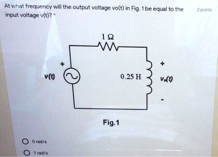 At what frequency will the output voltage vo(t) in Fig. 1 be equal to the input voltage v(t ...
