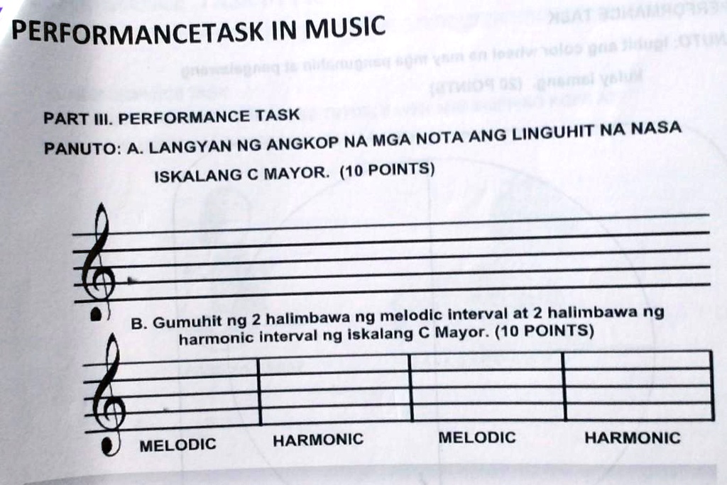 SOLVED: Gumuhit ng dalawang halimbawa ng melodic interval at dalawang ...