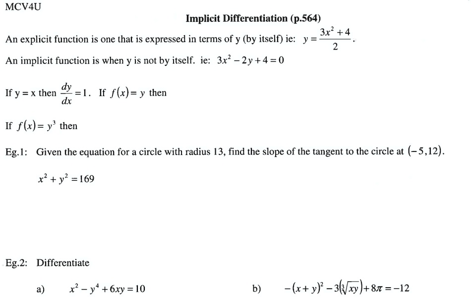 Explicit Differentiation