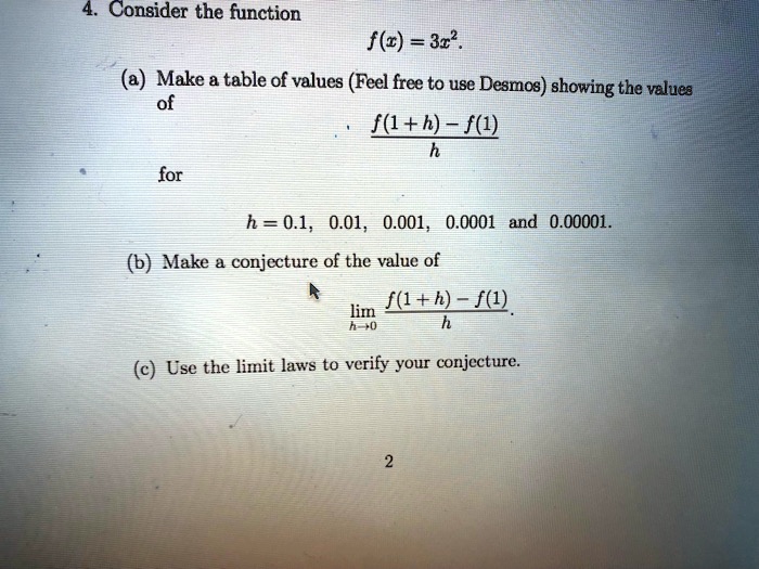 consider the function fc 32 make a table of values feel free to use desmos showing the values ...