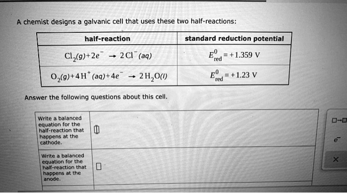 SOLVED: A chemist designs a galvanic cell that uses these two half ...