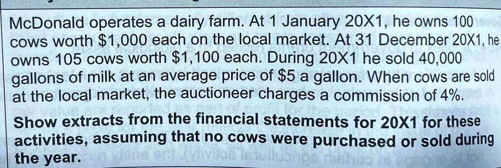 McDonald operates a dairy farm. At 1 January 20X1, he owns 100 cows ...