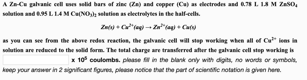 a zn cu galvanic cell uses solid bars of zinc zn and copper cu as ...