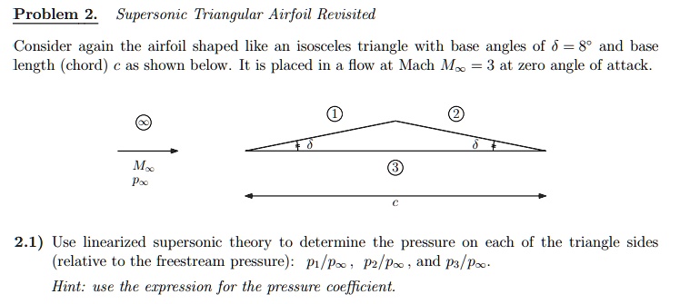 SOLVED: Problem 2. Supersonic Triangular Airfoil Revisited Consider ...