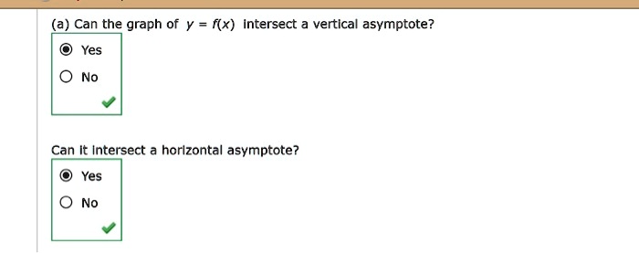 a can the graph of y fx intersect a vertical asymptote yes no can it intersect a horlzontal ...