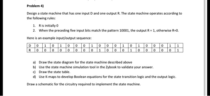 Solved Problem 4 Design A State Machine That Has One Input D And One Output R The State