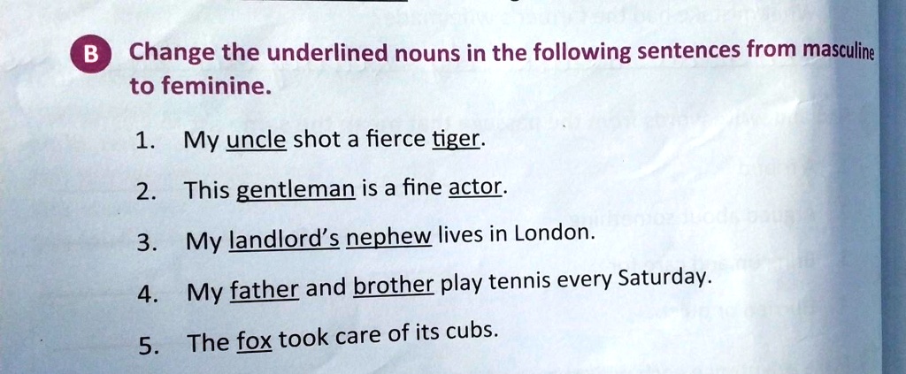 change the underlined nouns in the following sentences from masculine ...