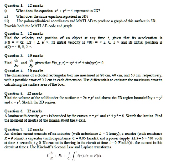 texts question 1 12 marks i what does the equation x y 4 represent in 2d ii what does the same ...