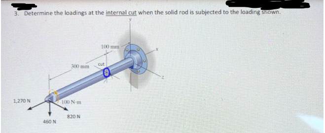 Determine the loadings at the internal cut when the solid rod is ...