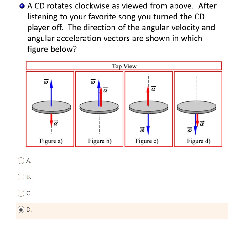a cd rotates clockwise as viewed from above after listening to your ...