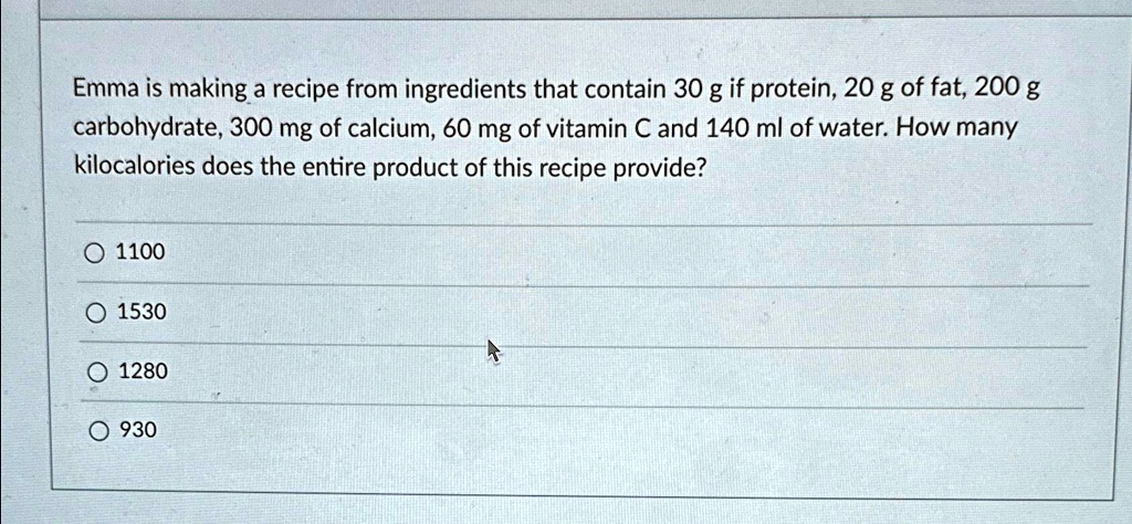 Emma is making a recipe from ingredients that contain 30 g if protein ...
