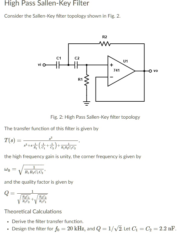High Pass Sallen-Key Filter Consider the Sallen-Key filter topology shown in Fig. 2. R2 C1 C2 U1 ...