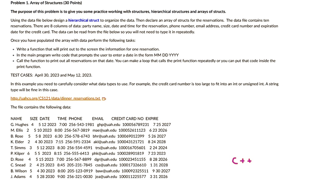 Solved Problem 1 Array Of Structures 30 Points The Purpose Of This Problem Is To Give You