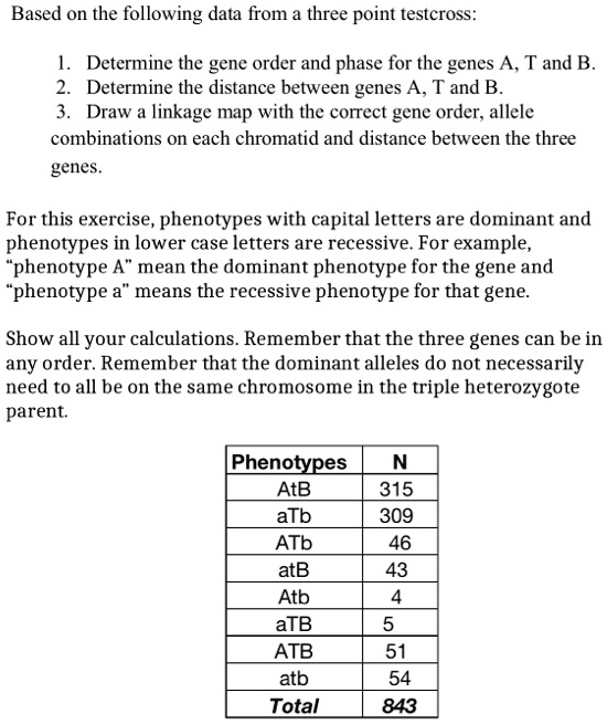 Based on the following data from a three point testcross: 1. Determine ...