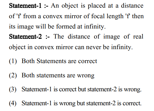statement 1 an object is placed at a distance of f from a convex mirror ...