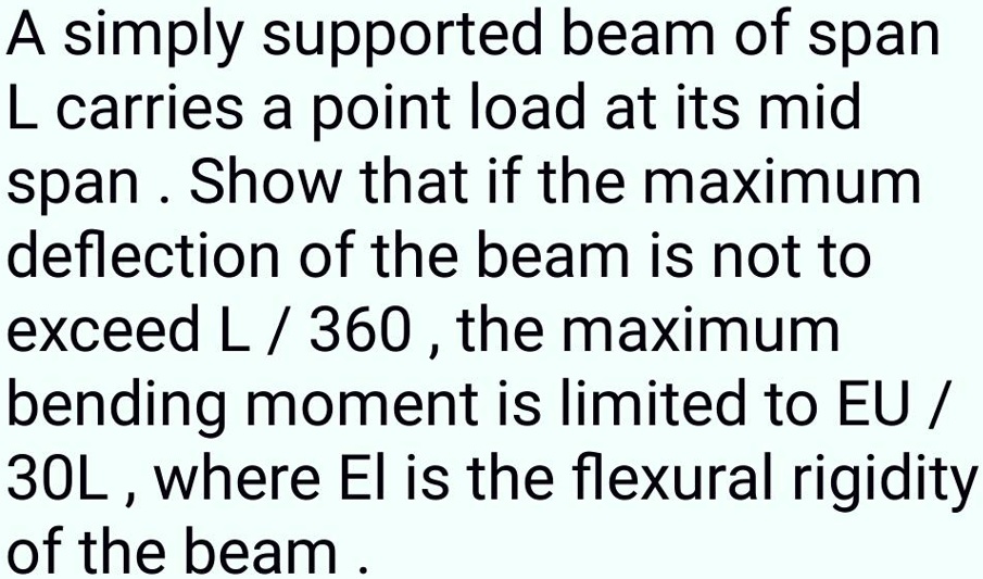 SOLVED: A simply supported beam of span L carries a point load at its ...