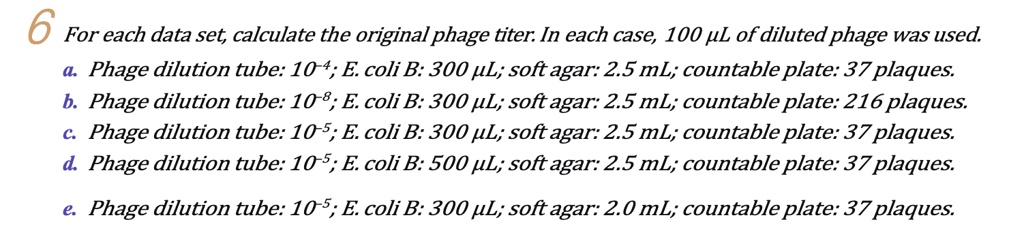 6 For each data set calculate the original phage tite… - SolvedLib